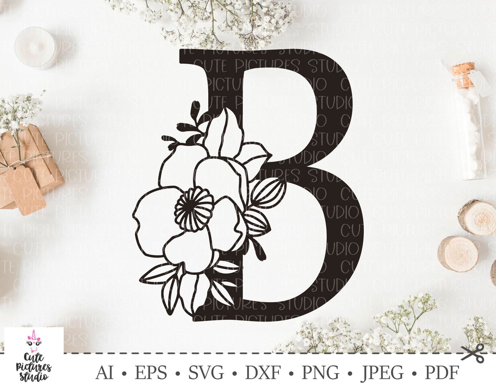 Botanical alphabet svg. Floral letter B svg. Cut file SVG | Etsy