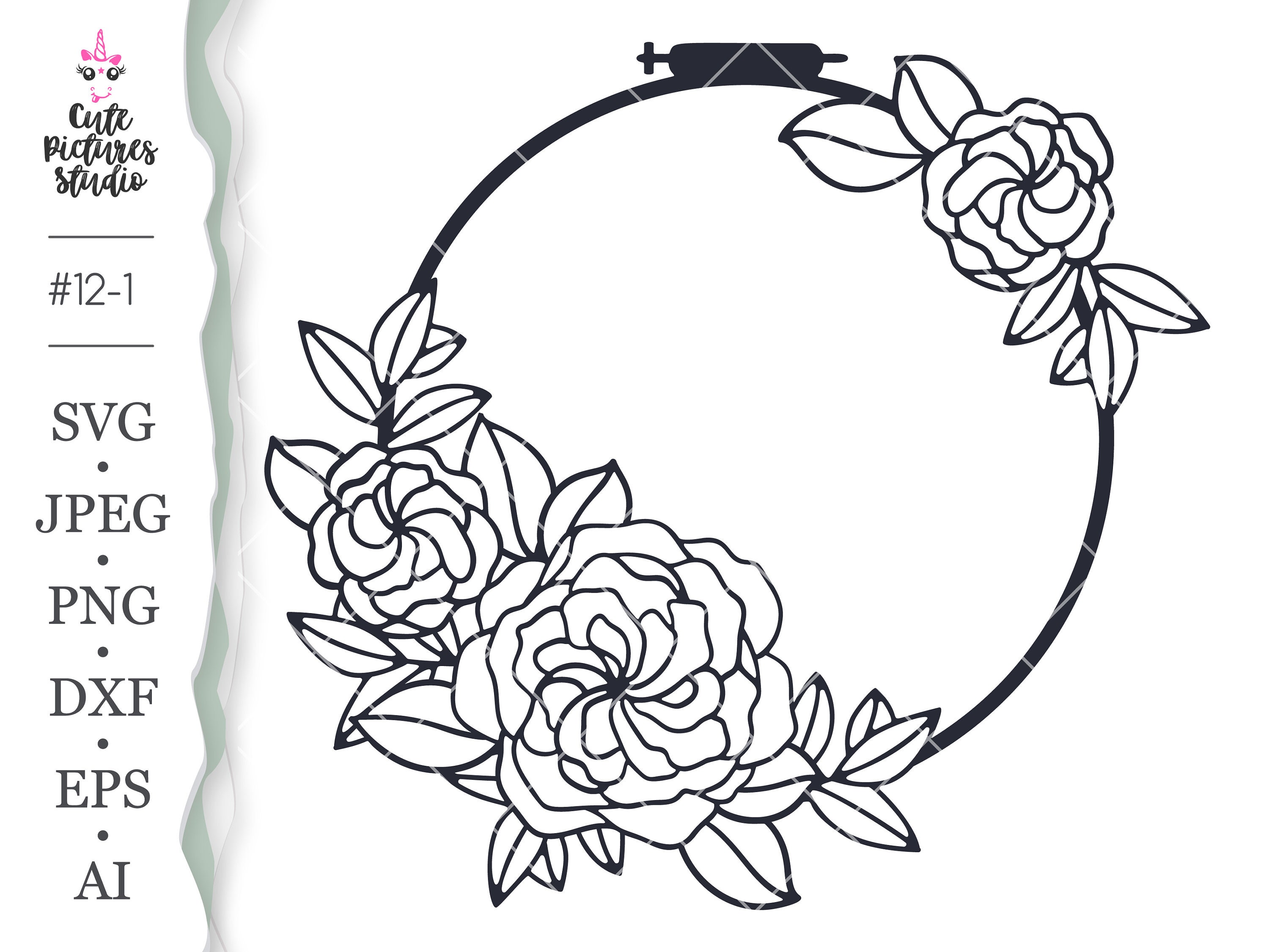 Frame for cricut frame cut filel frame stencil flower svg botanical svg ...