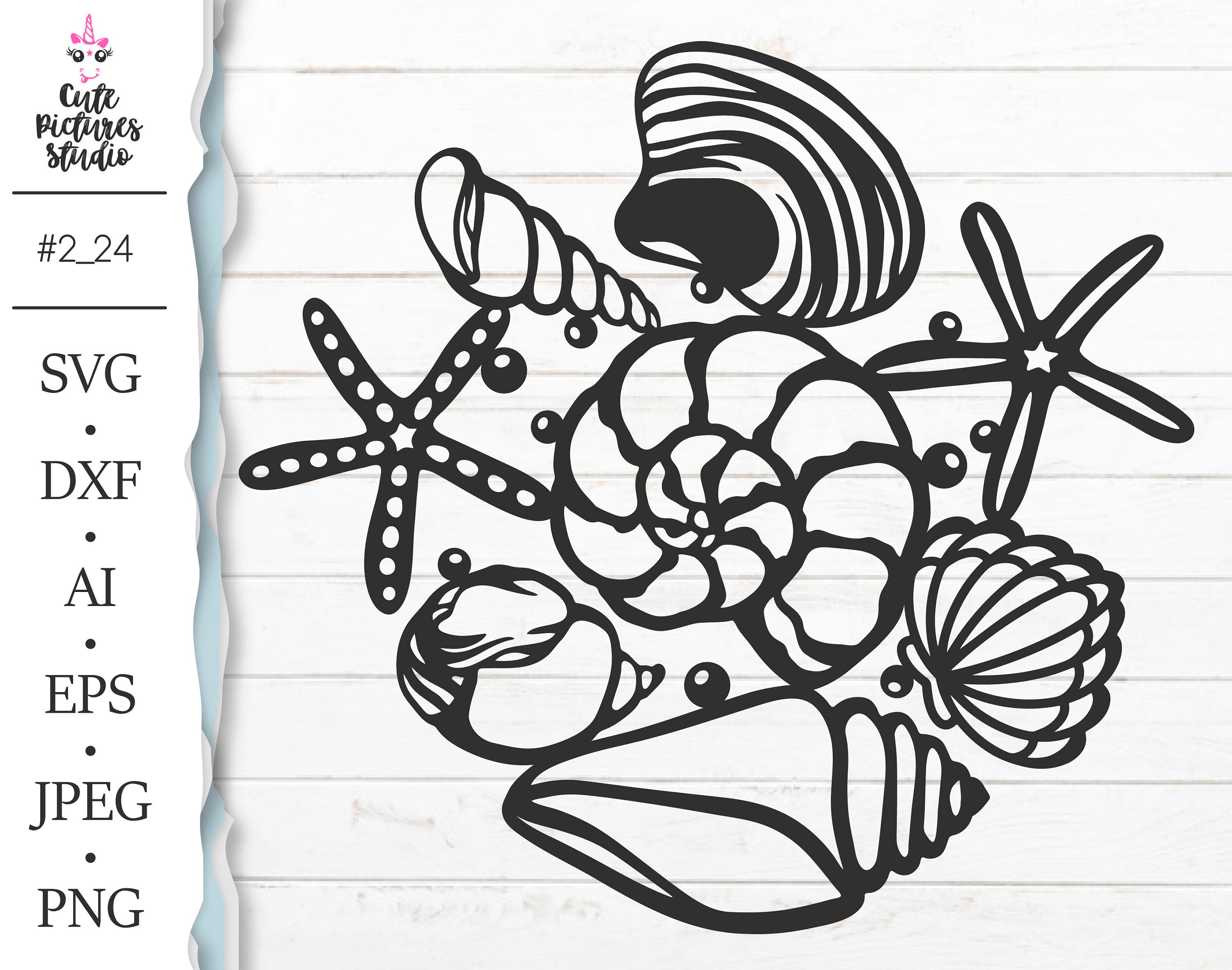 2_24 Marine stencil SVG dxf PNG clipart Sea shell stencil SVG cut file ...