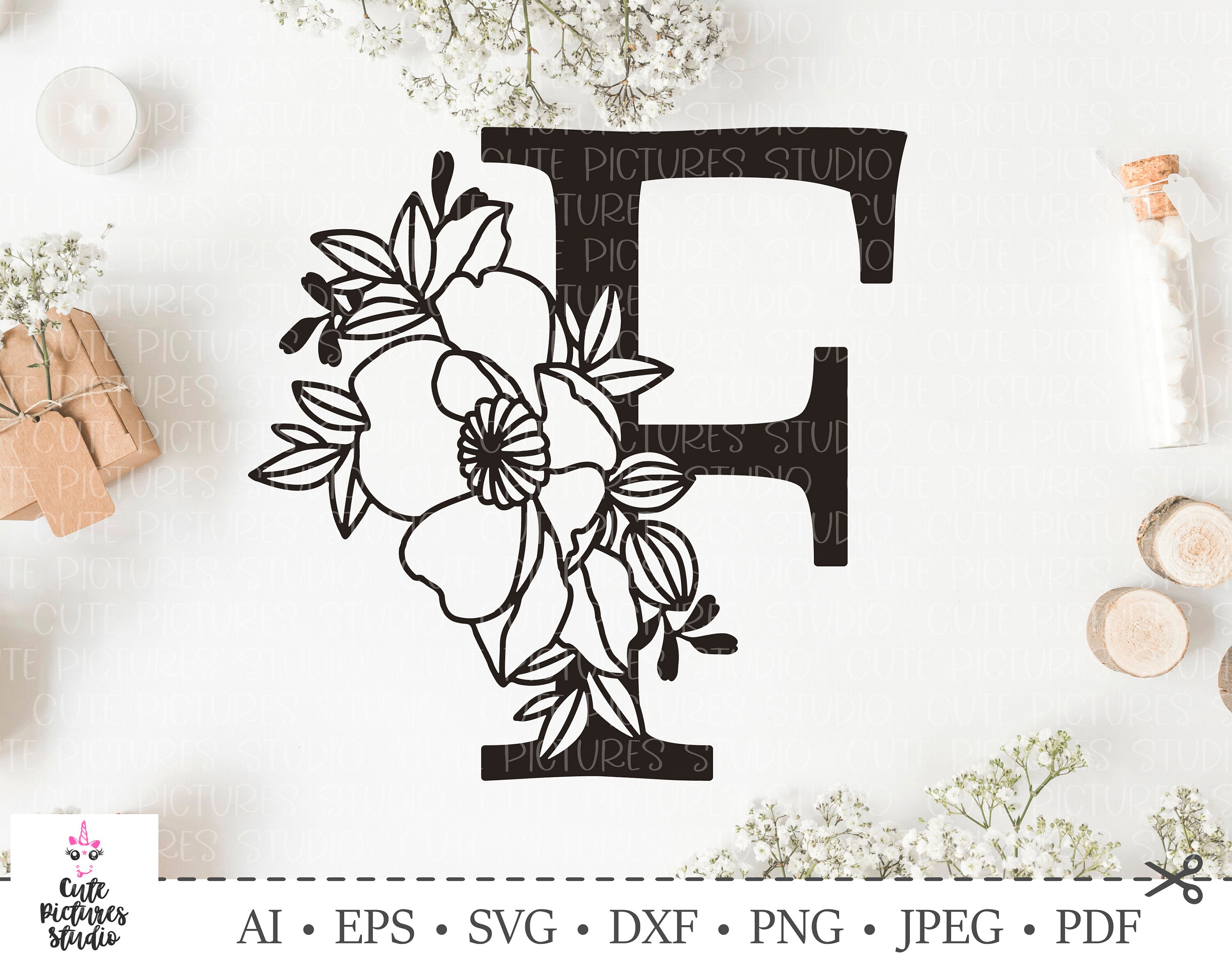 Botanical alphabet svg. Floral letter F svg. Cut file SVG | Etsy
