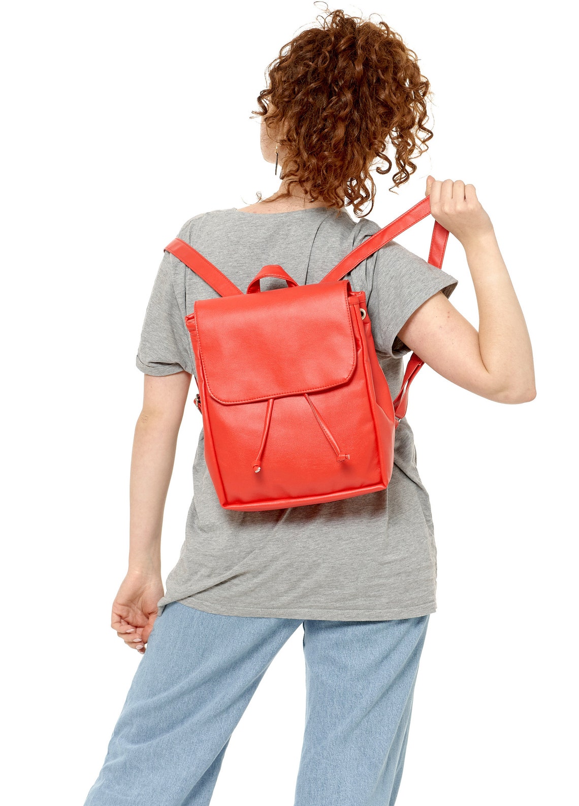 Red Eco-leather Backpack Women Backpack Laptop Backpack | Etsy