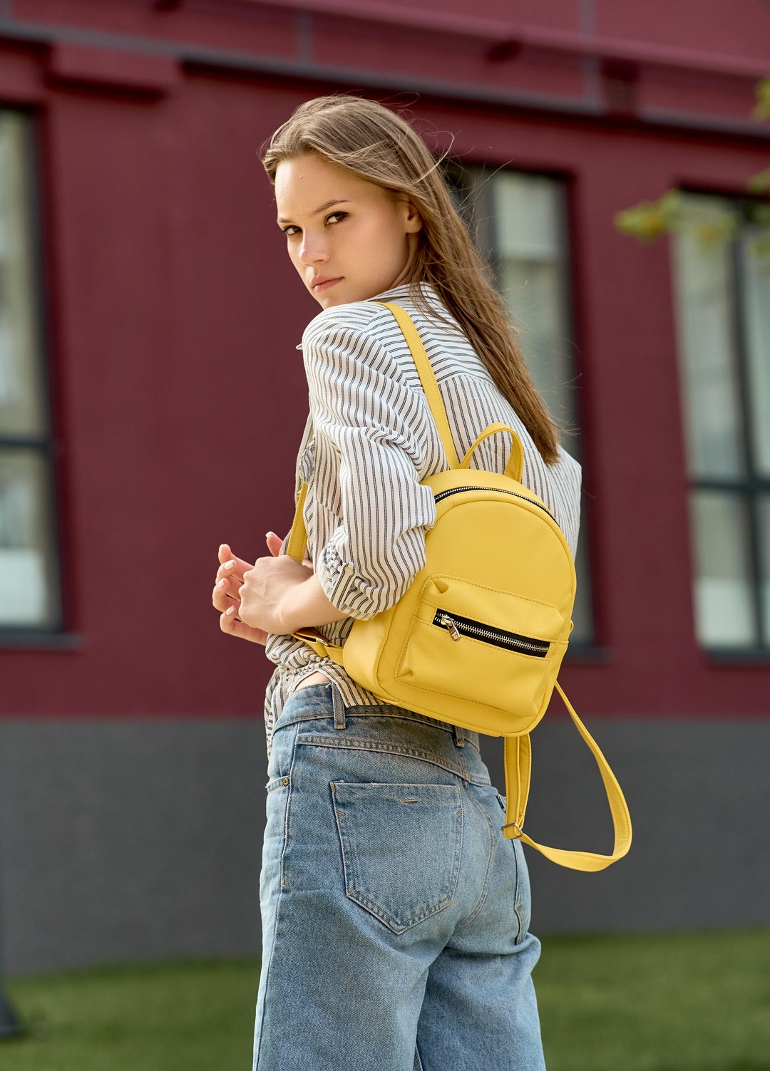 Mini Backpack, Yellow Small Backpack for Woman, Ukrainian Minimalist ...