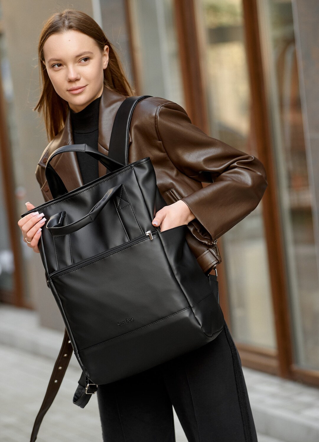 Stylish Black Backpack for Women, Casual Vegan Laptop or College Bag ...