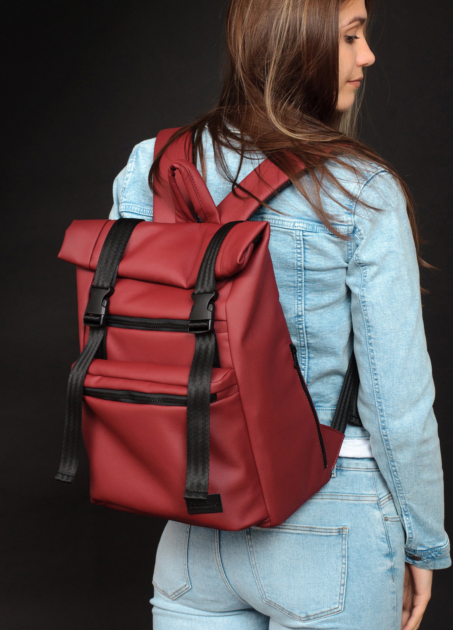 Burgundy Roll Top Backpack Woman Roll Top Rolltop Backpack - Etsy
