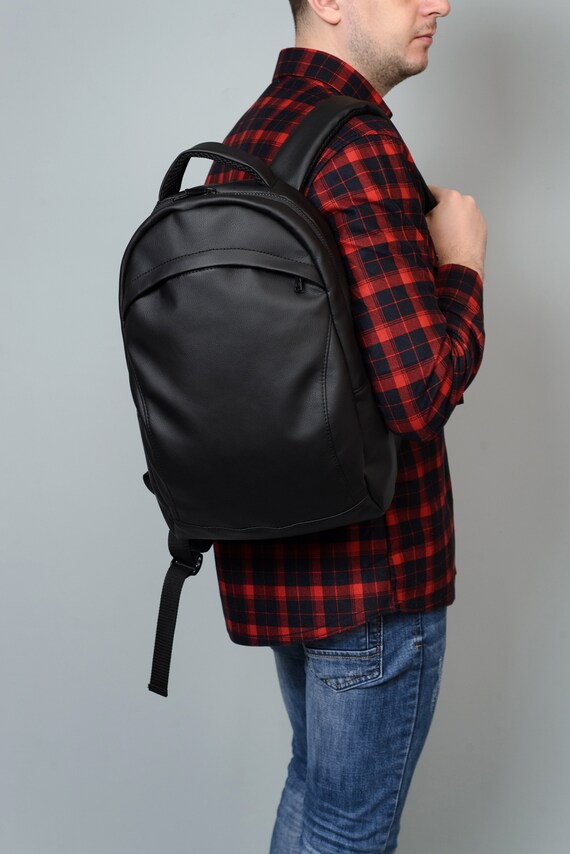 Black Backpack Man's Backpack Eco Leather Backpack | Etsy