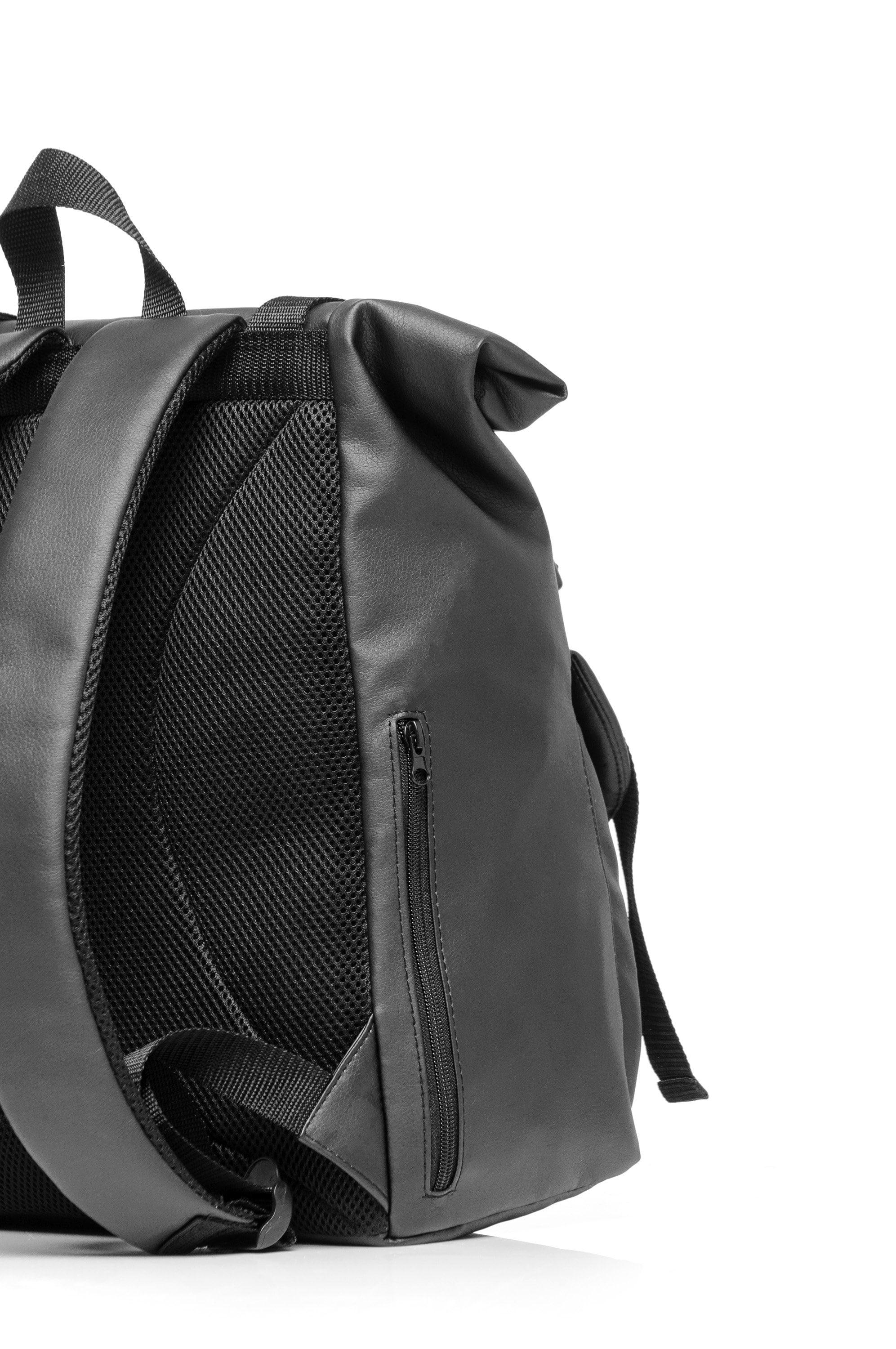 Black Roll Top Backpack, Woman Roll Top, Eco Leather Roll Top, Roll Top ...