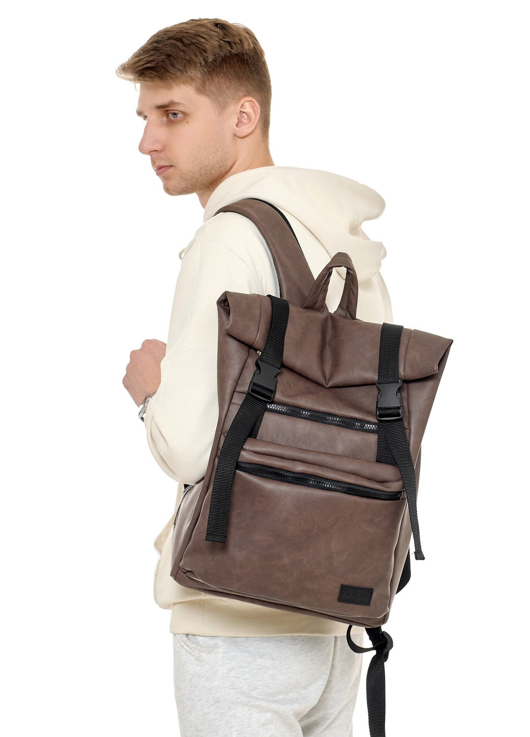 Brown Roll Top Backpack Manroll Top Nubuk Roll Top Rolltop - Etsy