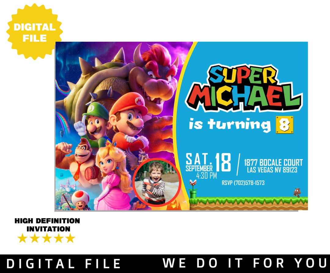 Mario Bros Mario Bros Invitation Super Mario U Super Mario - Etsy