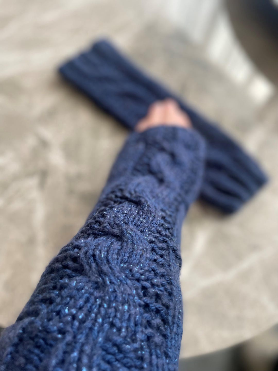 Long Mittens With Navy Blue Wool Cables and Sequins - Etsy