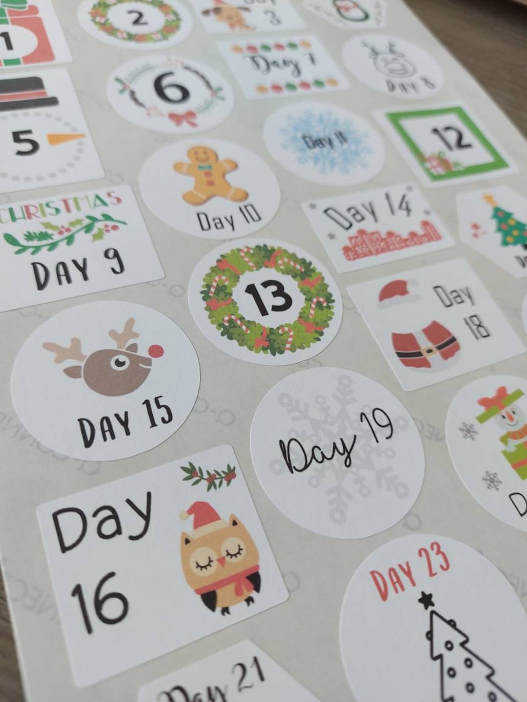 Christmas Advent Stickers / Labels X 24 / Christmas Countdown / Festive ...