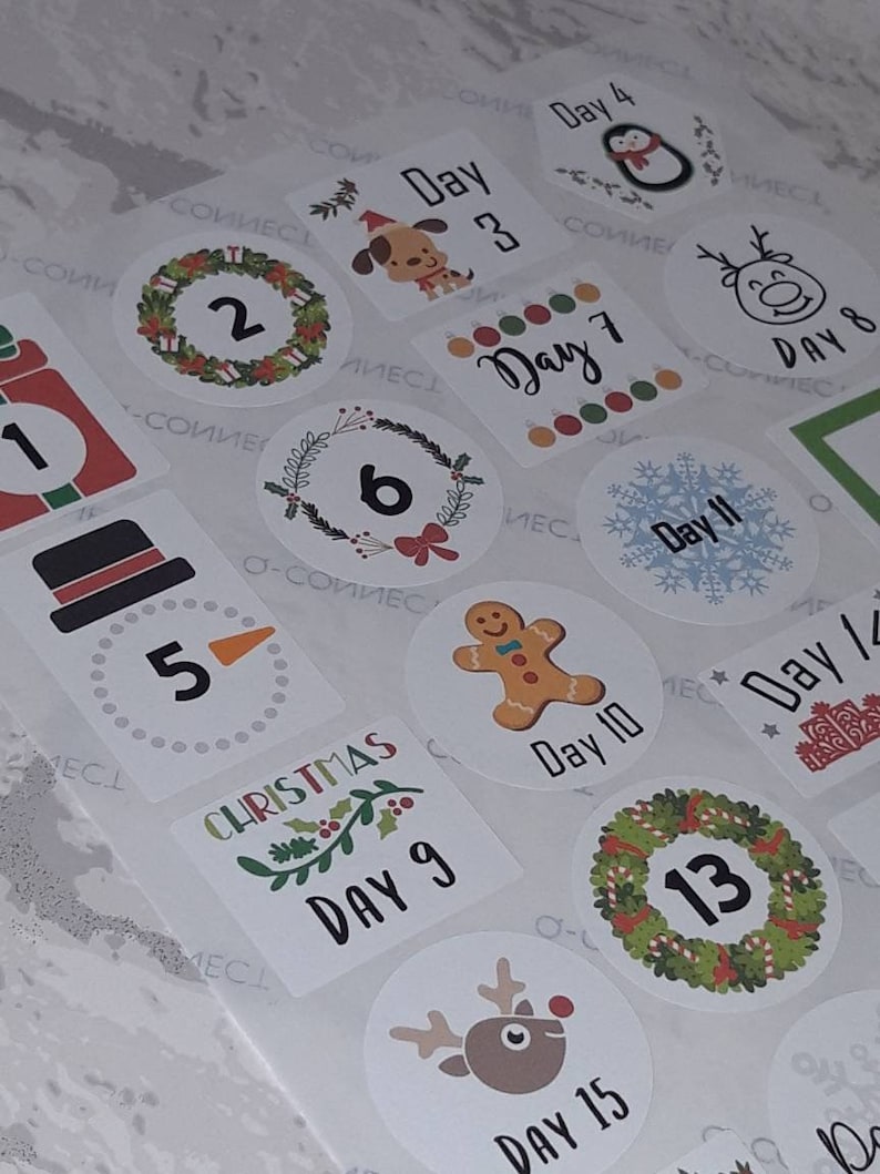 Christmas Advent Stickers / Labels X 24 / Christmas Countdown | Etsy