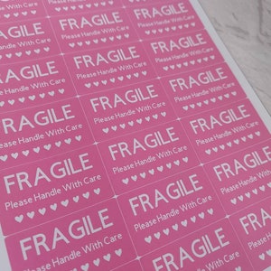 Pink Fragile Please Handle With Care Stickers / Labels / Business ...