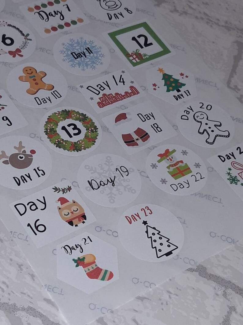 Christmas Advent Stickers / Labels X 24 / Christmas Countdown | Etsy