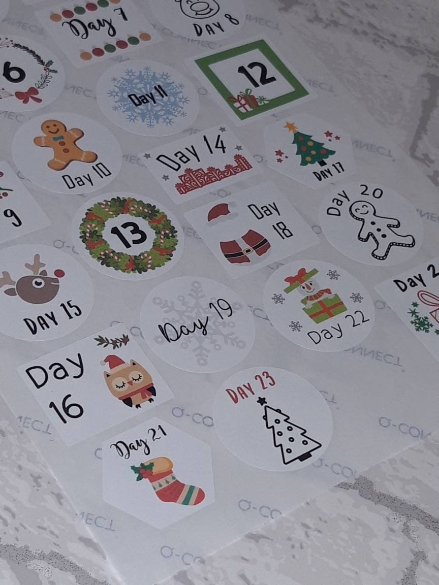 Christmas Advent Stickers / Labels X 24 / Christmas Countdown - Etsy