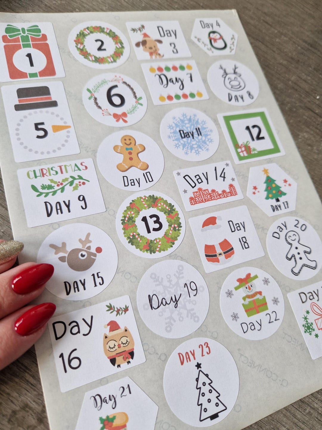 Christmas Advent Stickers / Labels X 24 / Christmas Countdown / Festive ...