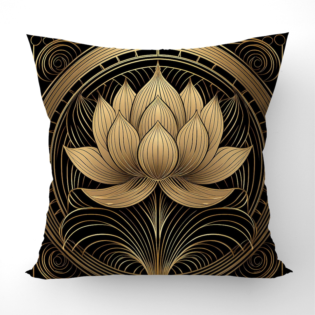 Art Deco Lotus Cushion, Lotus Designer Cushion, Stylish Art Deco ...