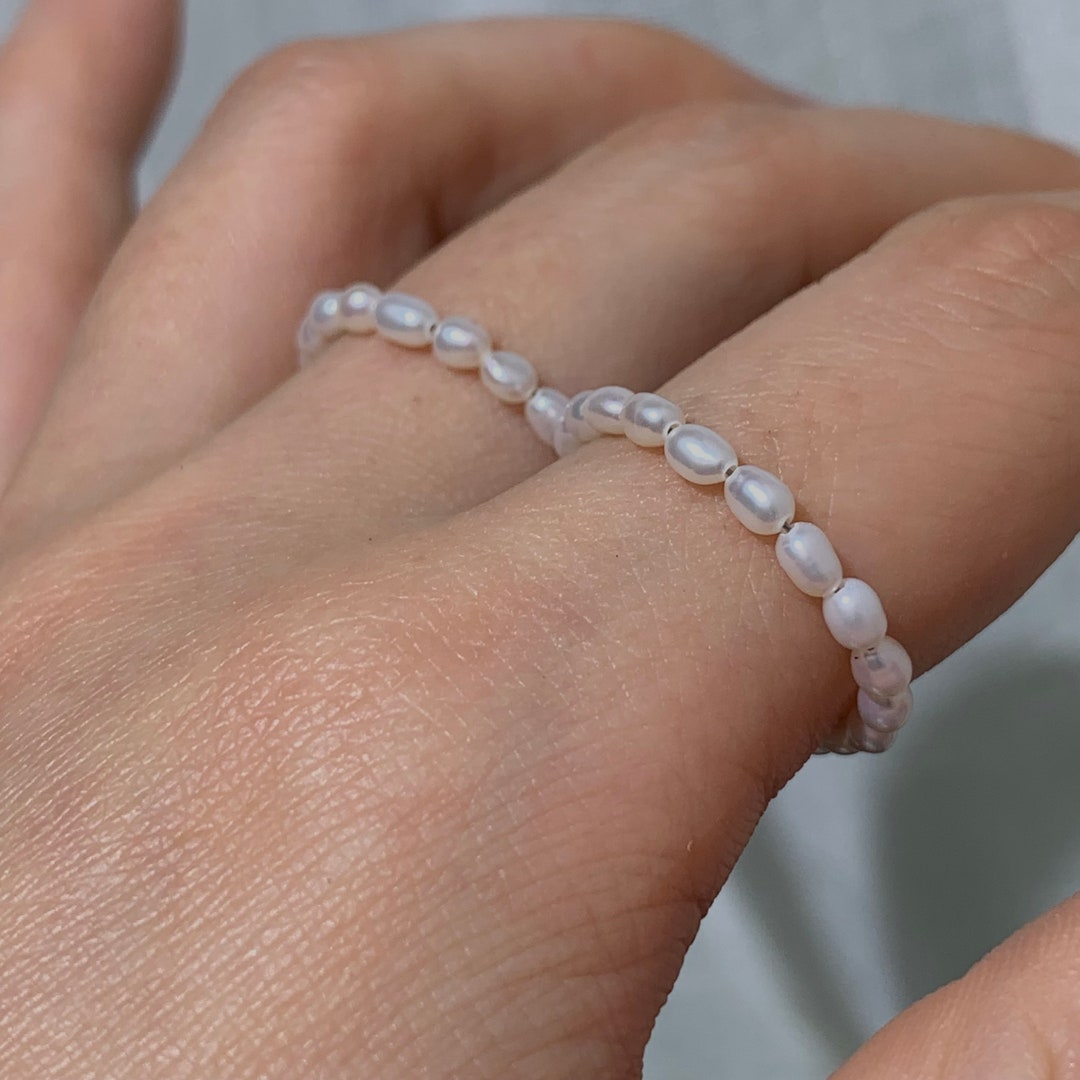 Tiny Rice Pearl Ring, Dainty Freshwater Pearl Ring, Stacking Pearl Ring - Etsy