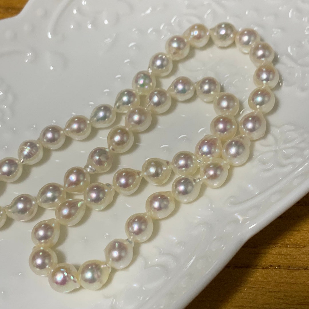White Akoya Pearl Necklace, Baroque Akoya Pearl Necklace, Japanese ...