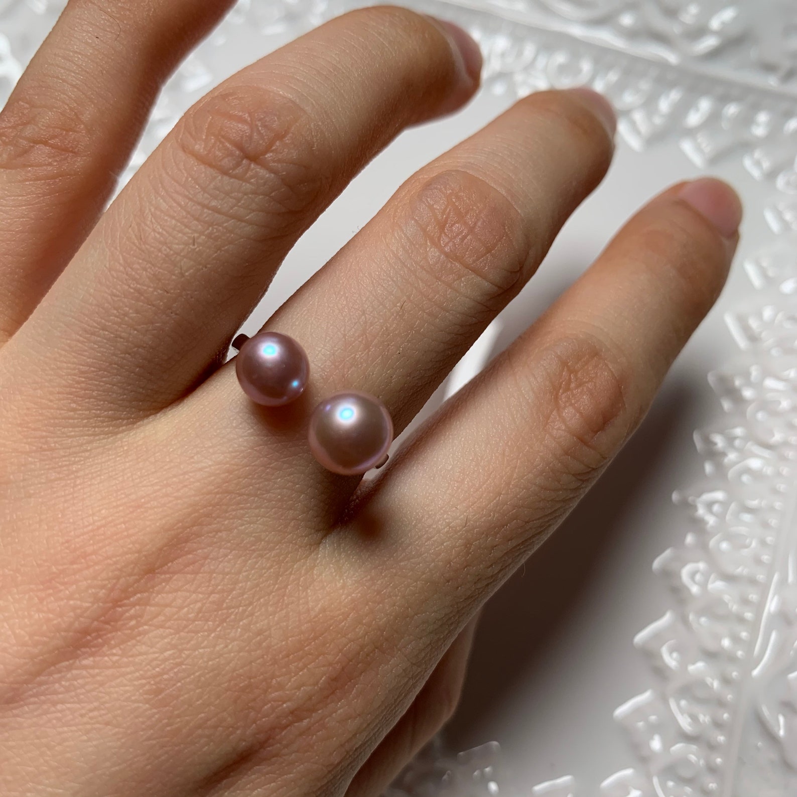 Double Pearl Ring Adjustable Pearl Ring Dainty Pearl Ring - Etsy