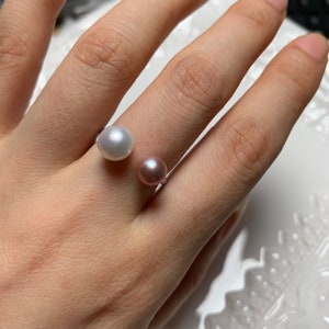 Double Pearl Ring, Adjustable Pearl Ring, Dainty Pearl Ring, Sterling ...