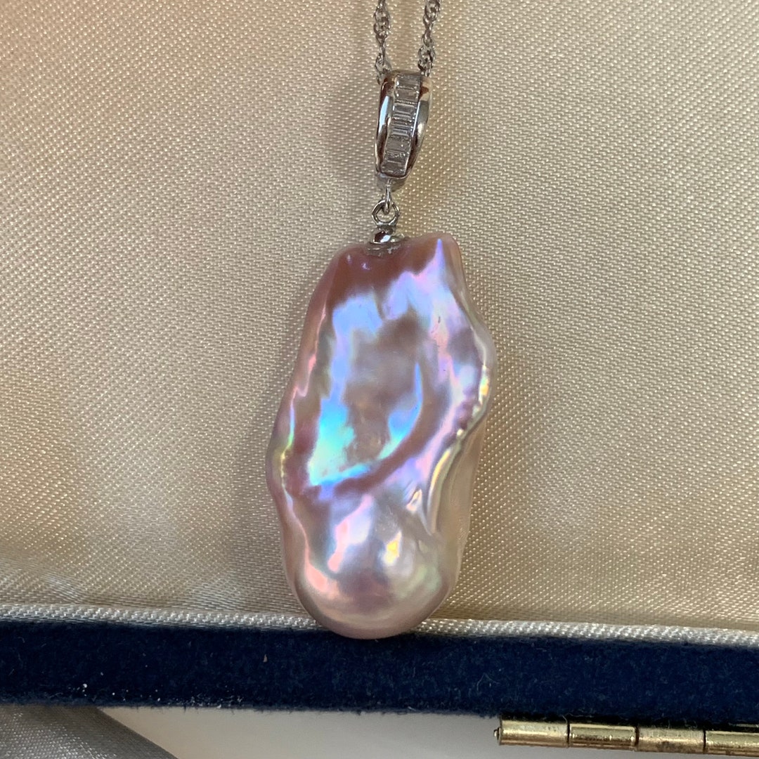 Silvery Pink Pearl Pendant, Natural Baroque Pearl Pendant, Pink Flame ...