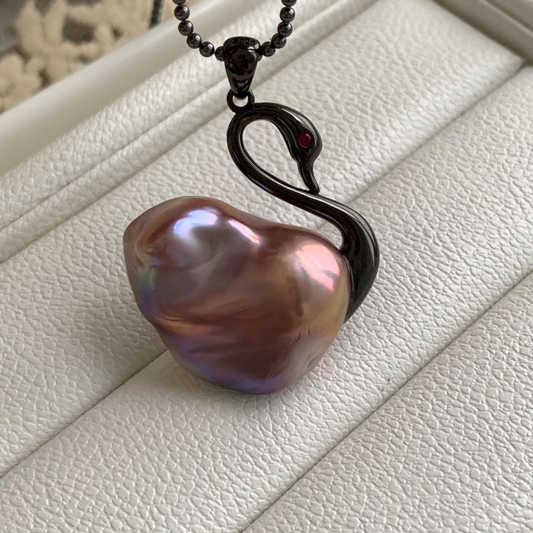Black Swan, Baroque Pearl Pendant With Sterling Silver, Natural ...