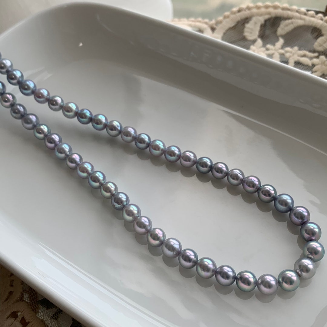 Blue Akoya Pearl Necklace, Round Akoya Pearl Necklace, Japanese Akoya ...
