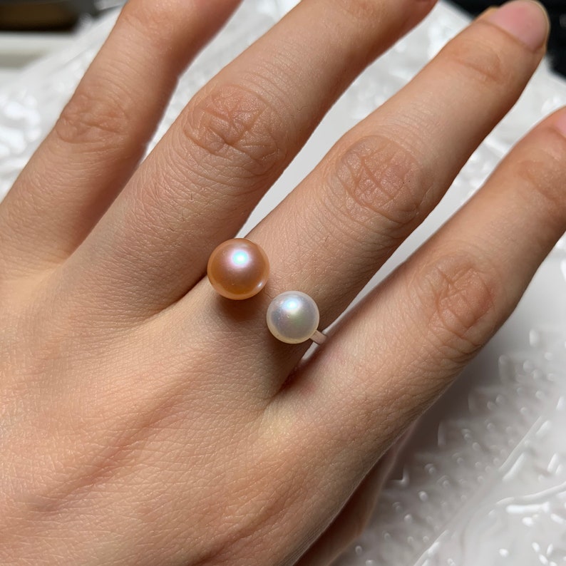 Double Pearl Ring Adjustable Pearl Ring Dainty Pearl Ring - Etsy