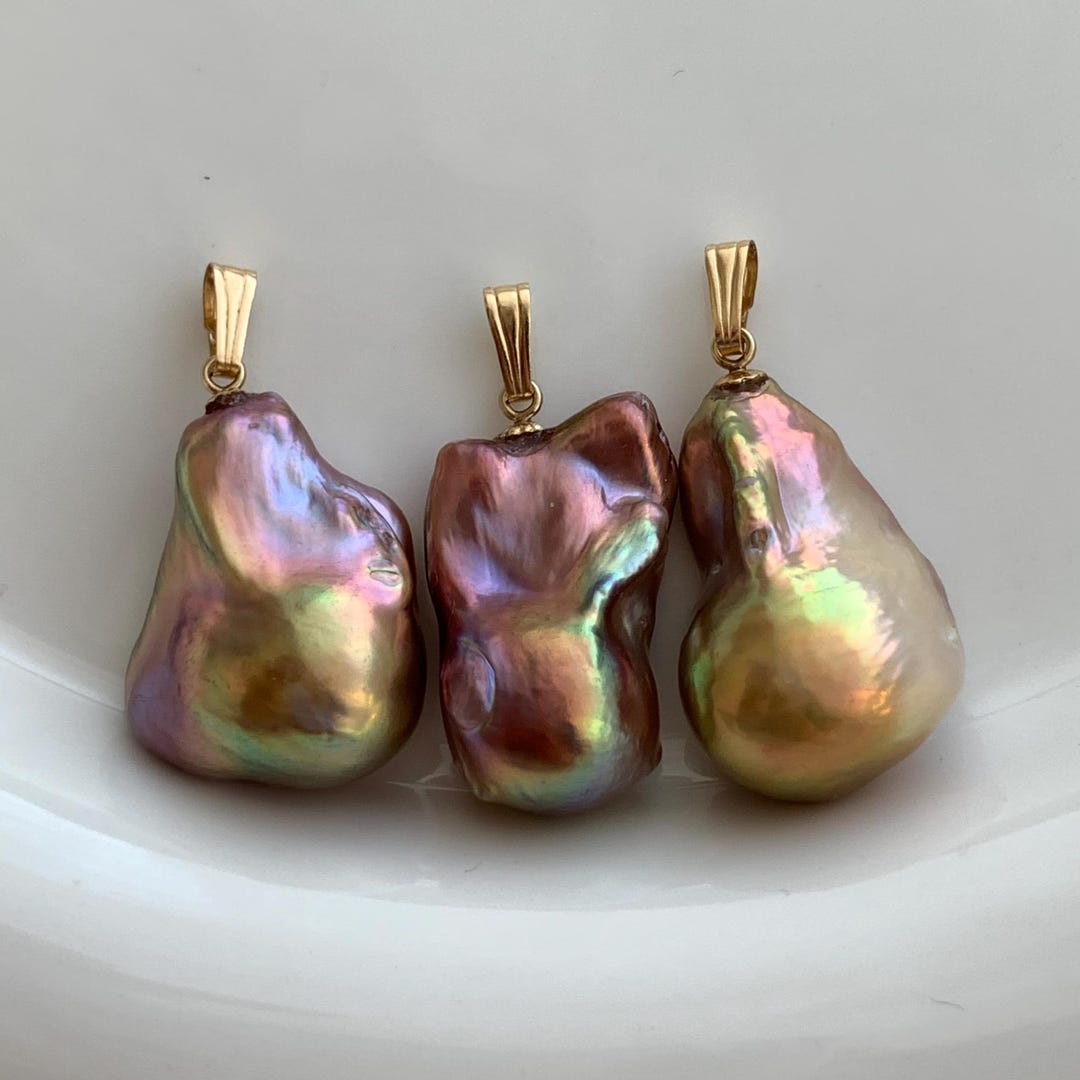 Green Baroque Pearl Pendant, Natural Flame Ball Pearl, Fireball Pearl ...
