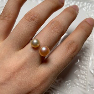 Double Pearl Ring, Adjustable Pearl Ring, Dainty Pearl Ring, Sterling ...