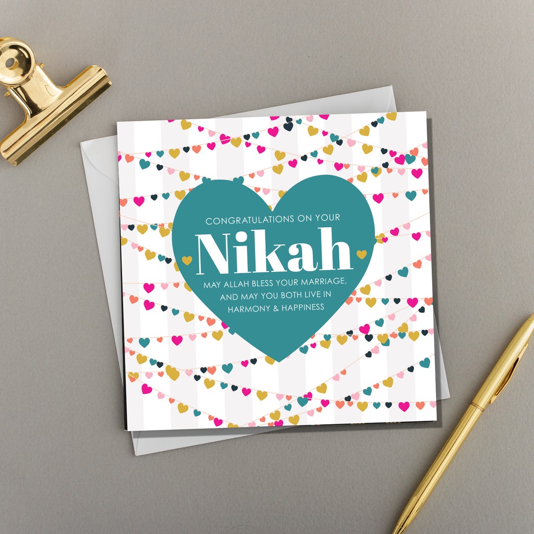 Nikah Mubarak Card | Floral Hanging Hearts | - Etsy