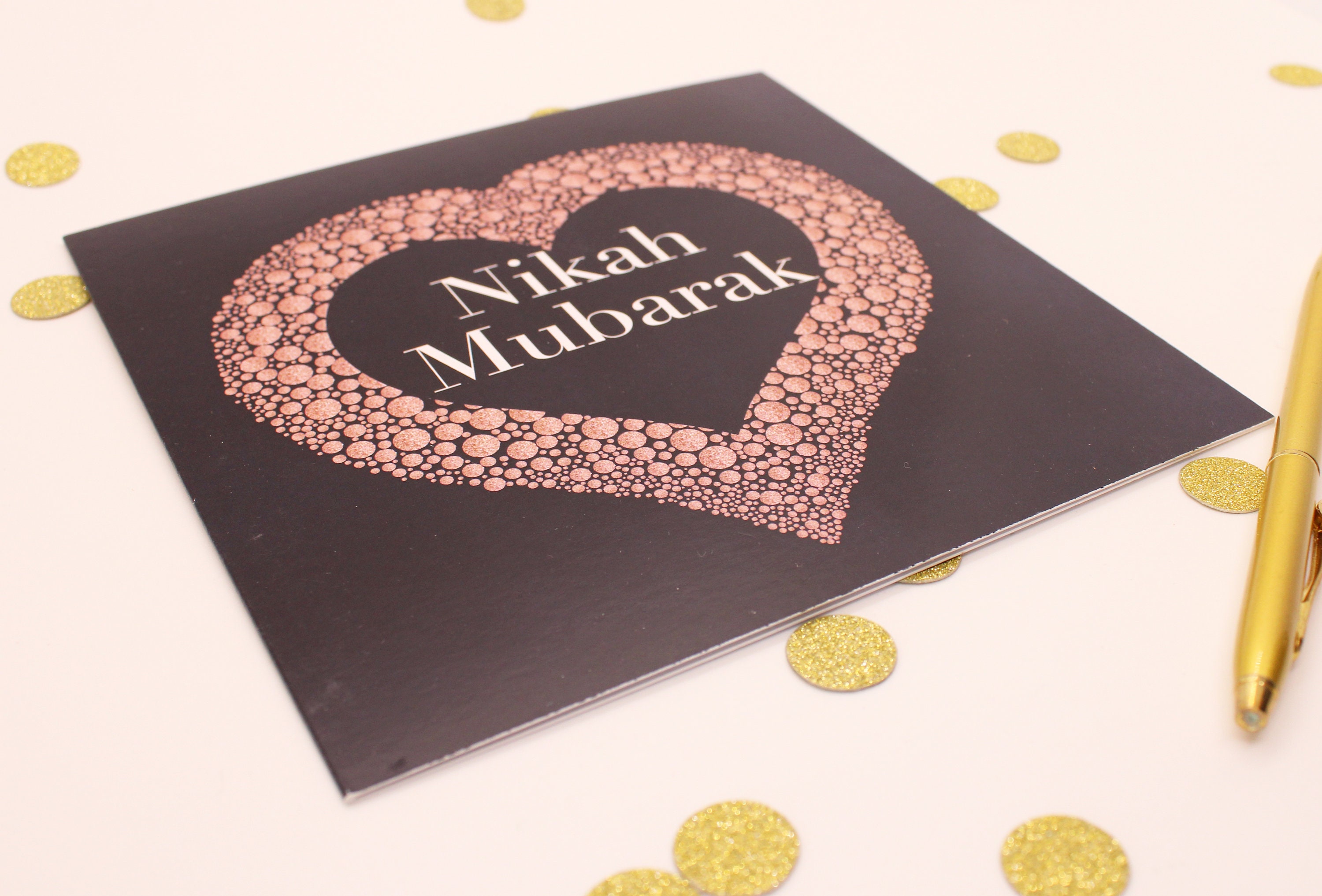 Nikah Rose Gold Glitter Printed Heart Greeting Card - Etsy