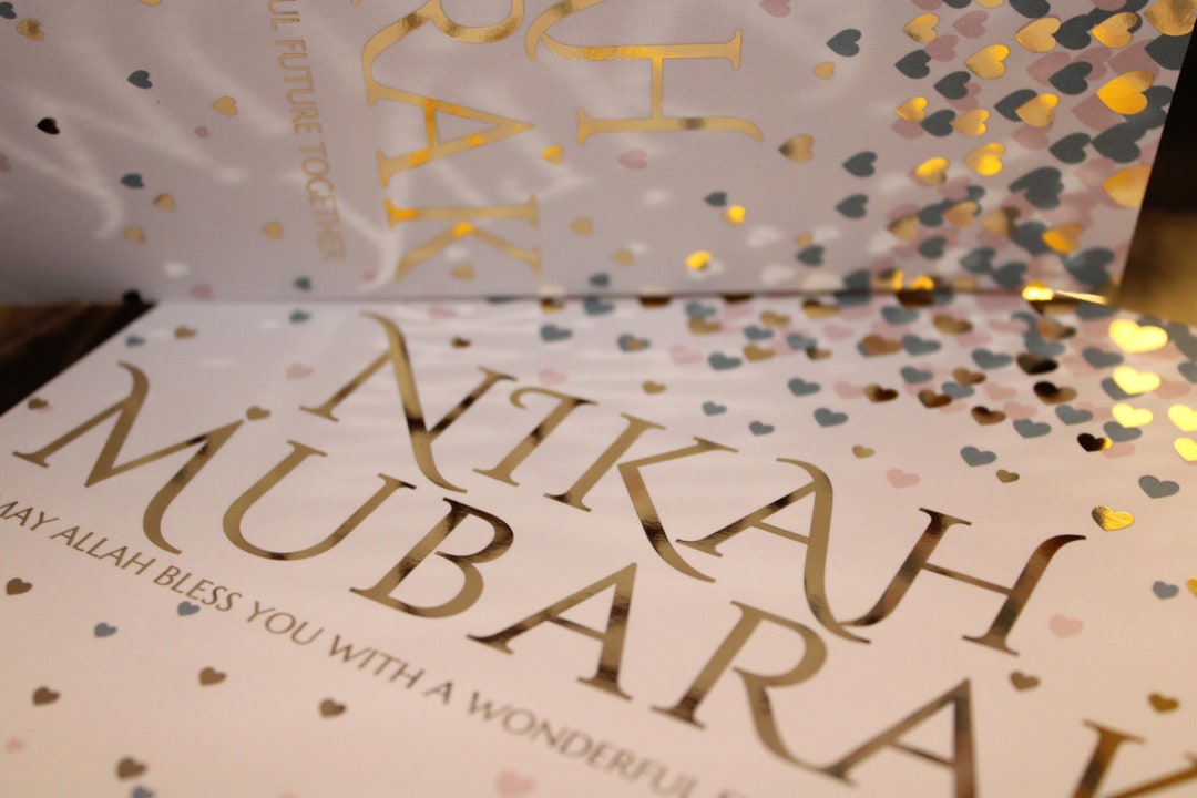 Nikah Mubarak Card Luxury Gold Foil Heart Scatter Gold Lettering - Etsy