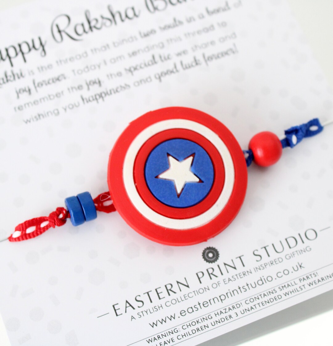 Iconic Superhero Rubber Shield Rakhri | Presented on a Luxury Backing ...