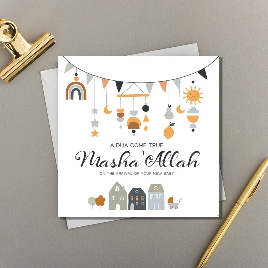 X6 Cards Masha' Allah New Baby Universal Washing Line Greeting Card - Etsy