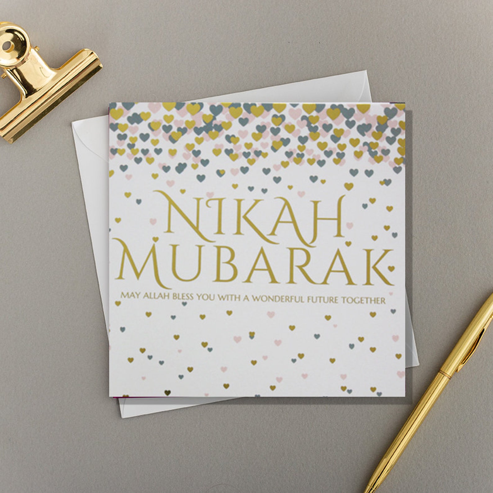 Nikah Mubarak Card Luxury Gold Foil Heart Scatter Gold - Etsy