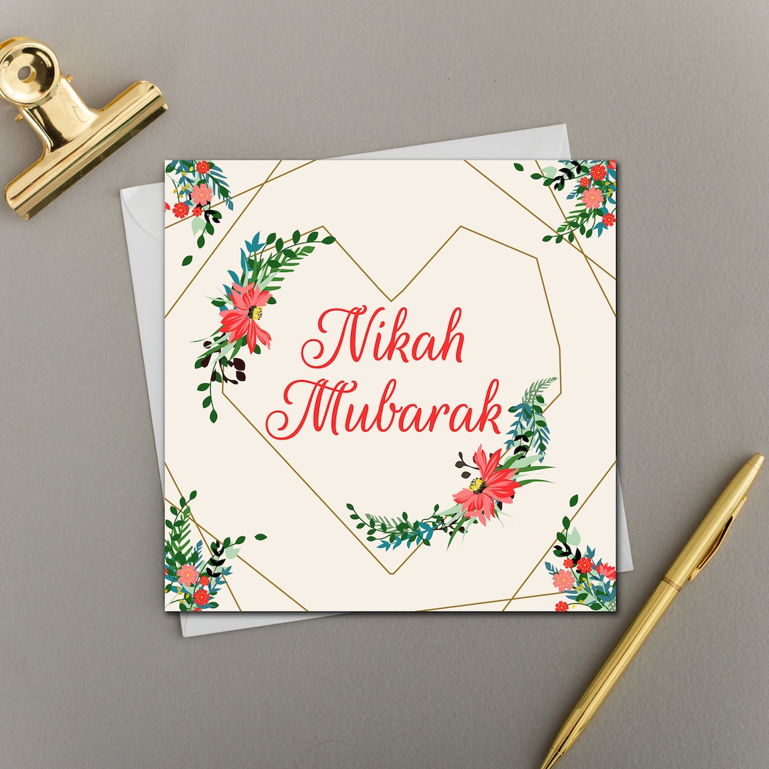 X6 Cards Nikah Mubarak | Bright Floral Hexagon Collection - Etsy