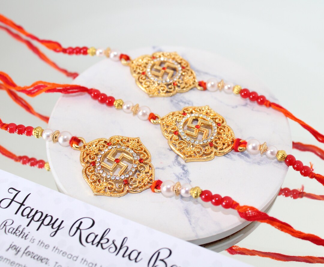 Luxury Gold Swastika Rakhi Presented on a Luxury Backing - Etsy