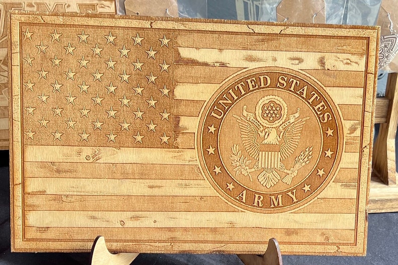 Laser Engraved Wood Military Flag - Etsy