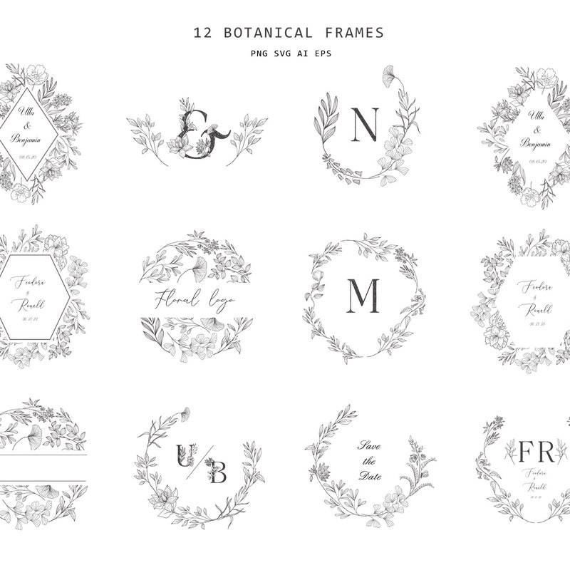 Floral Botanic Hand Drawn Frames - Etsy