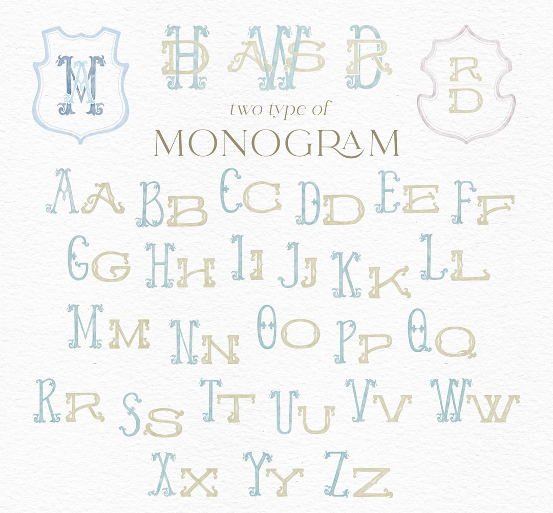 Monogram, Letters, Watercolor Alphabet, Logo, Wedding Monogram ...