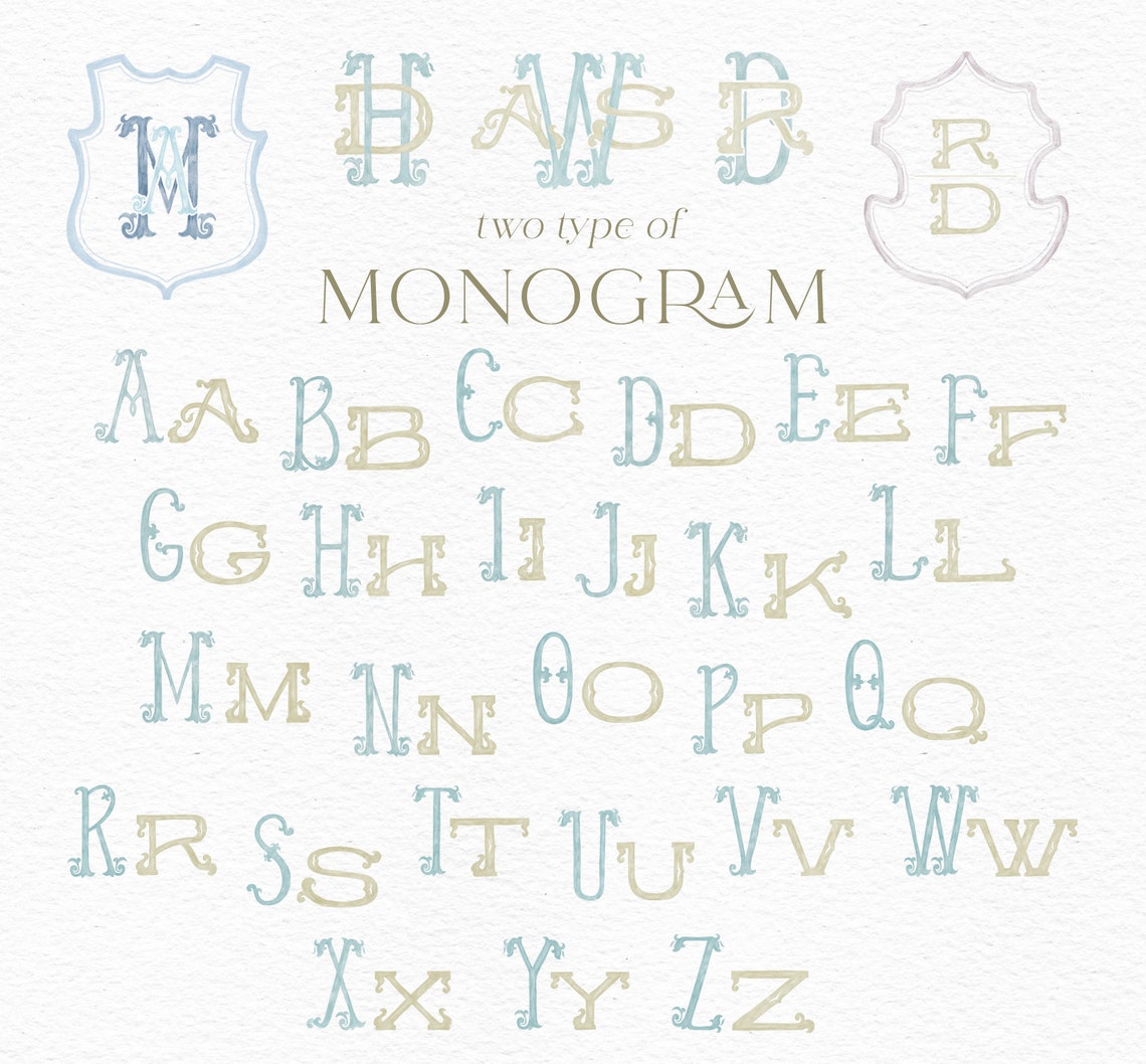 Monogram, Letters, Watercolor Alphabet, Logo, Wedding Monogram ...