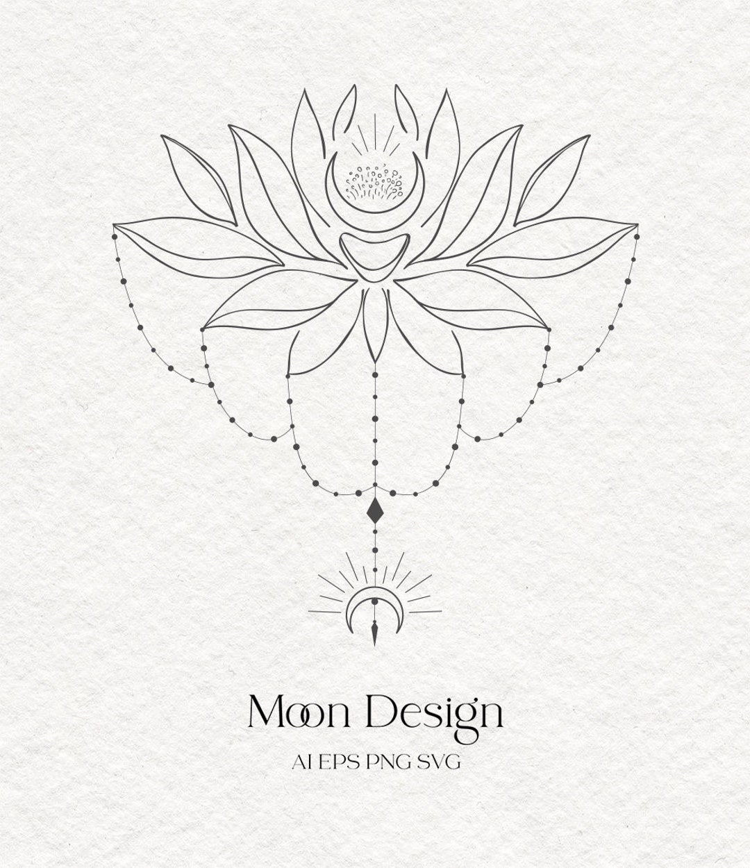 Lotus, Flower, Moon, Phases, Clipart, Floral, Lunar, Magic, Spiritual ...