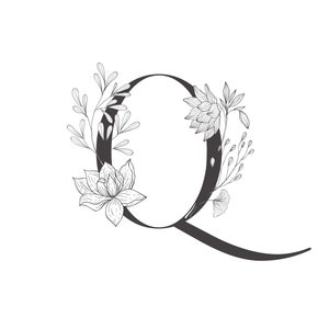 Botanical Floral Alphabet Leaves Flowers Peony Greenery Hand Drawn ...