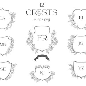 Wedding Crests Floral Frames Clip Art Border Monogram - Etsy