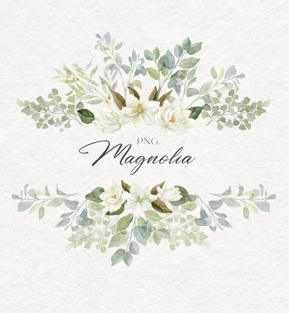 Magnolia, Watercolor, Clipart, White, Flower, Frame, Border, Branches ...