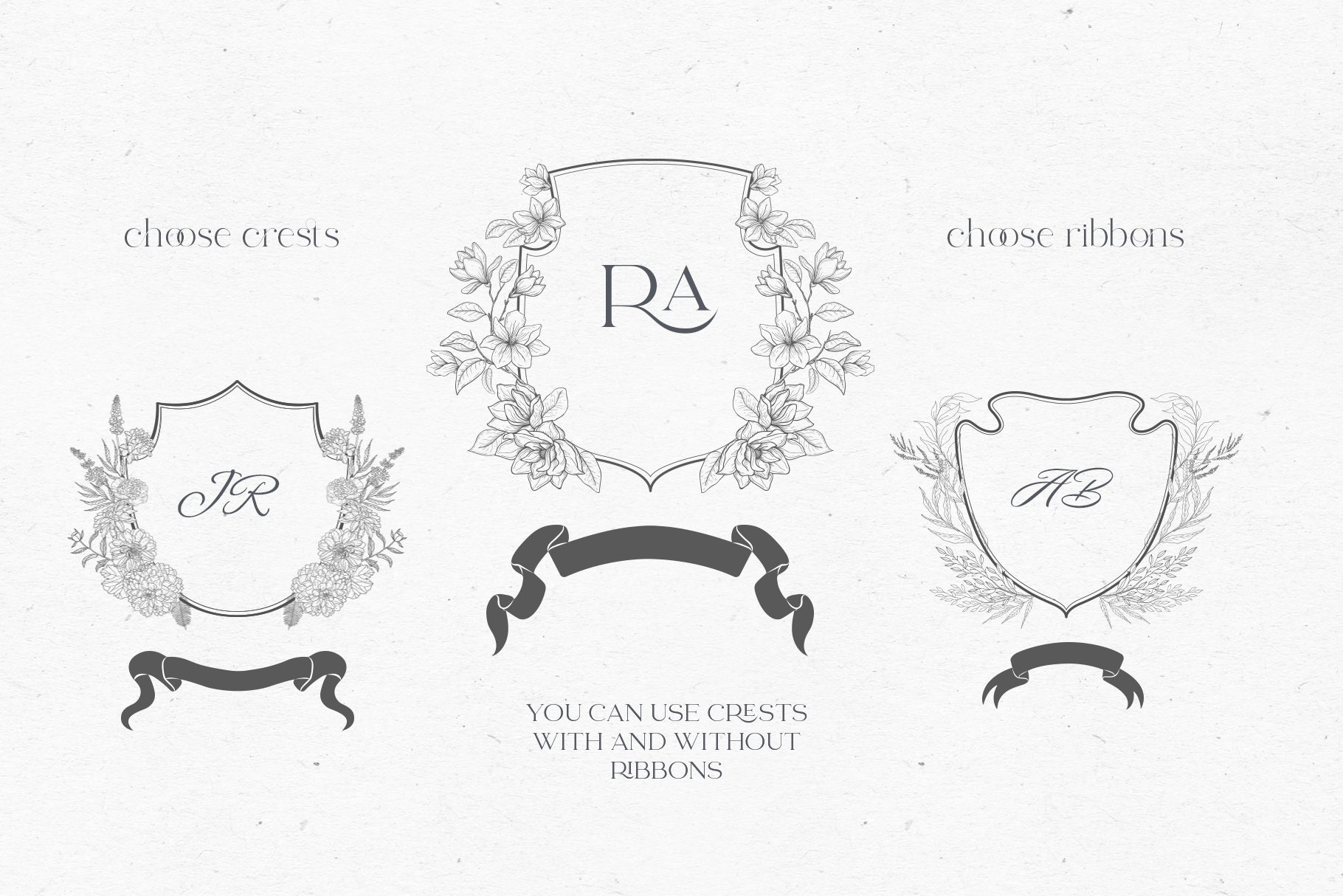 Wedding Crests Watercolor Line Art Floral Frames - Etsy