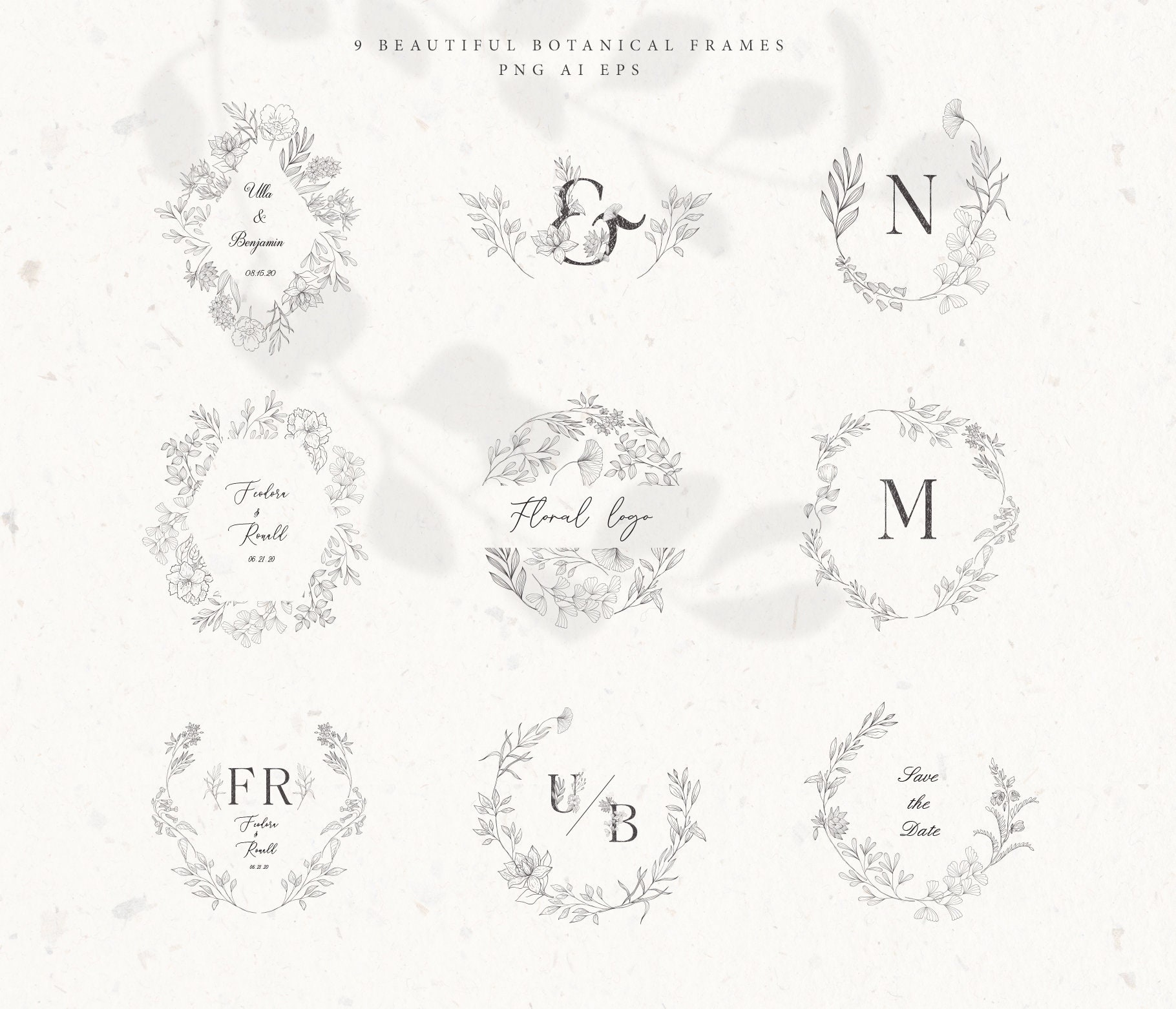 Botanical Hand Drawn Clipart Floral Alphabet Monogram Logo | Etsy