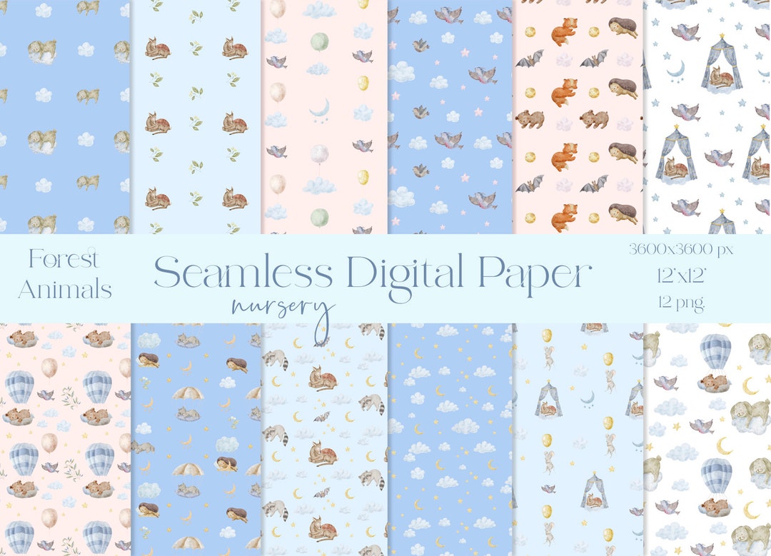 Forest Animals Digital Paper Seamless Patterns Watercolor - Etsy