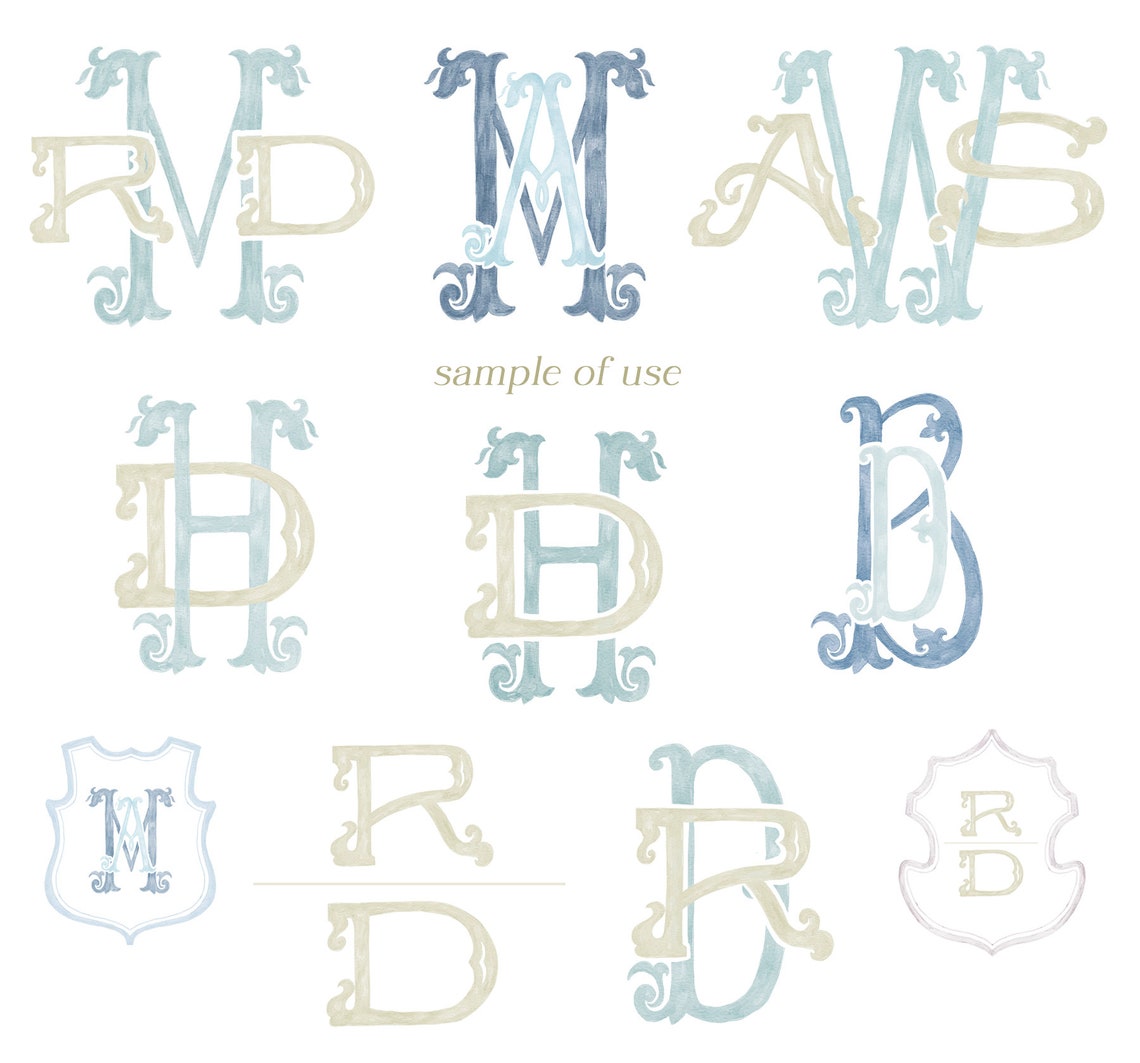 Monogram, Letters, Watercolor Alphabet, Logo, Wedding Monogram ...